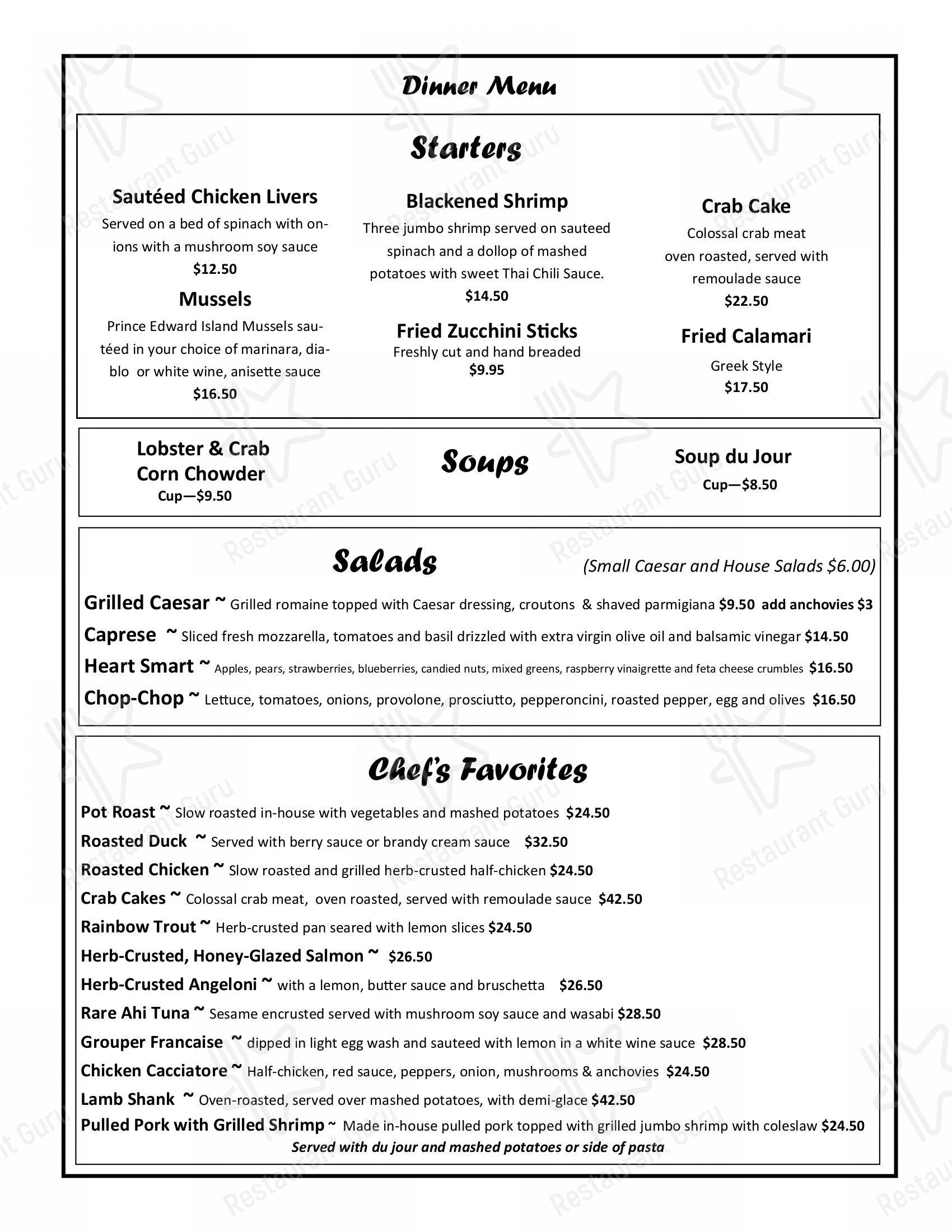 Menu at Continental country club restaurant, Wildwood