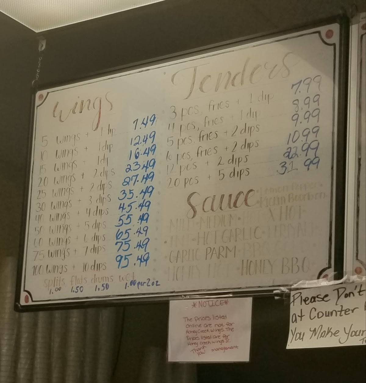 Menu at Honey Creek Wings restaurant, Conyers, Honey Creek Rd SE