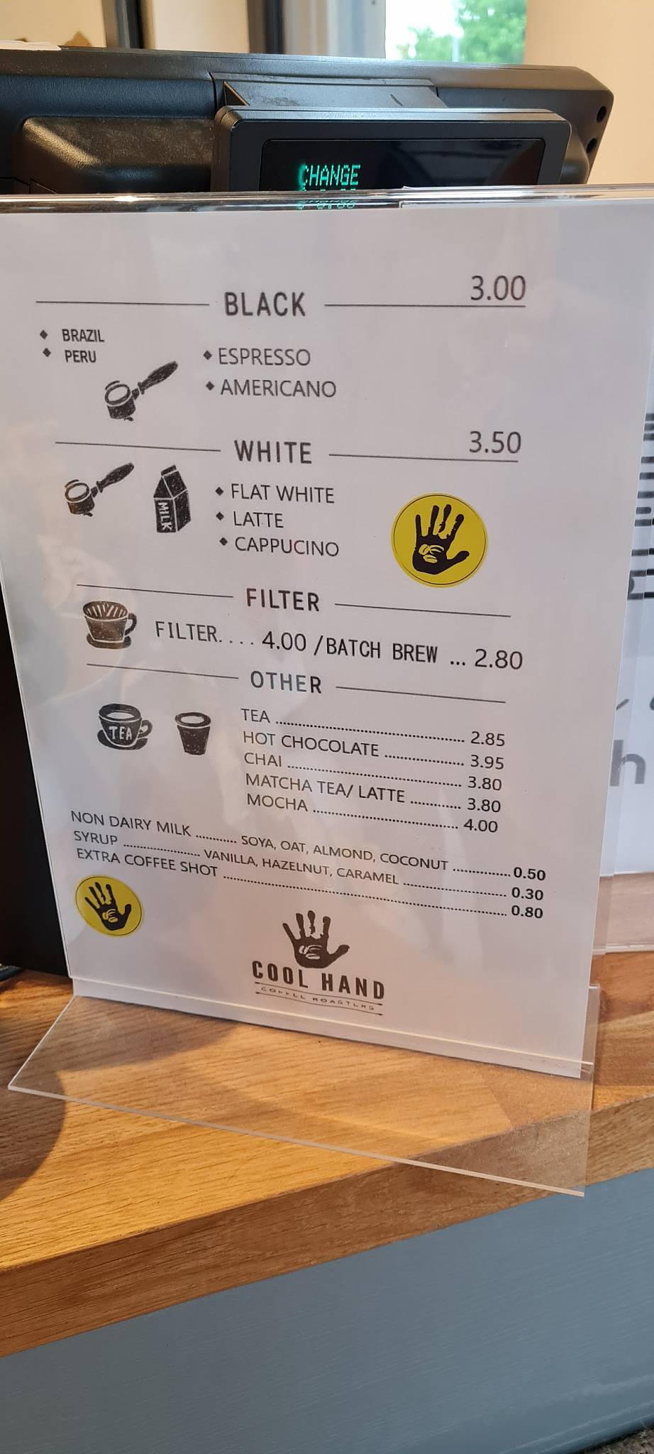 Carta de Cool Hand Coffee Roasters, Dublin, 2 Emmet Rd