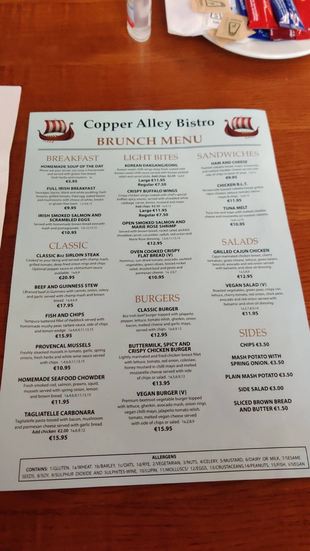 Menu at Copper Alley Bistro restaurant, Dublin