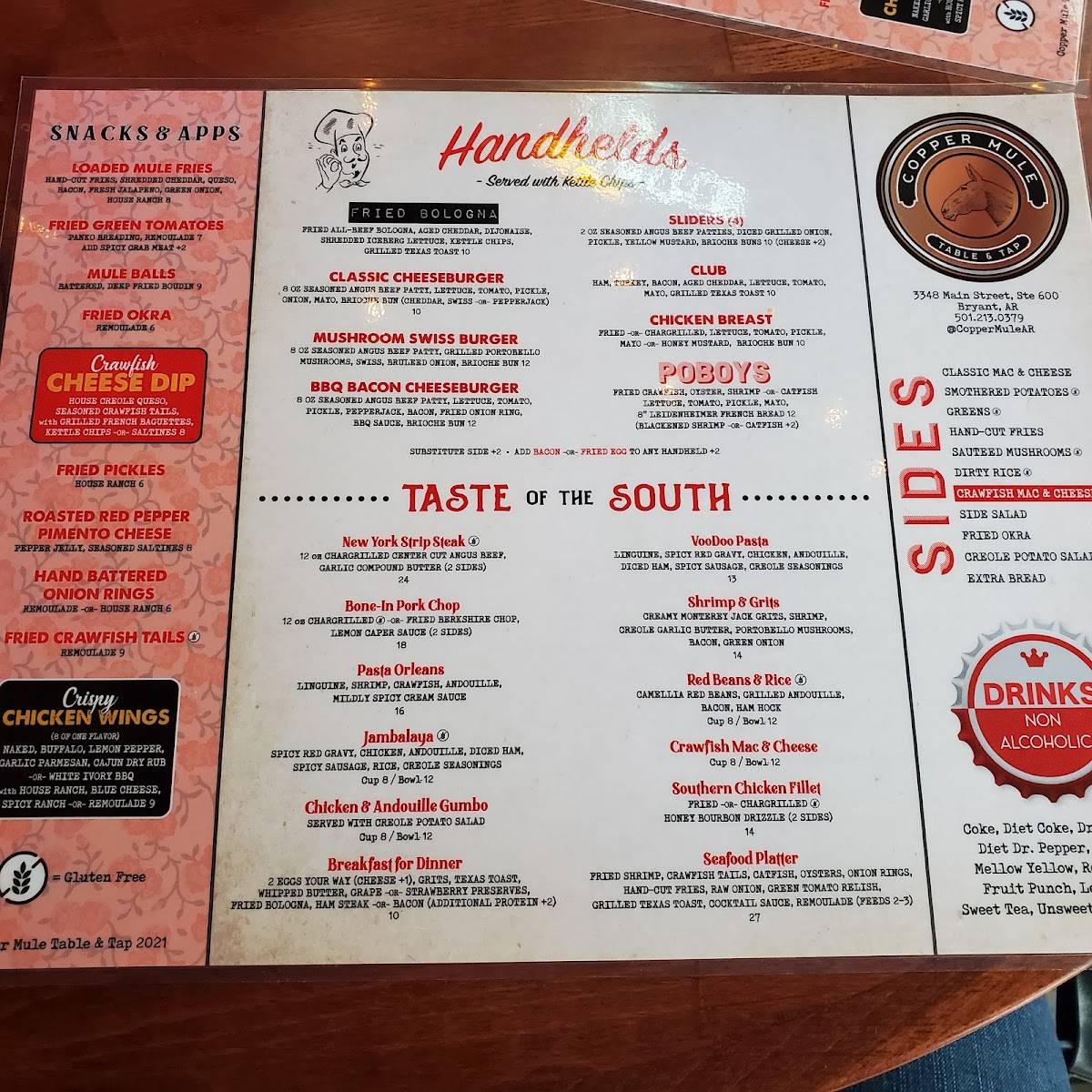 Menu at Copper Mule Table & Tap-Bryant pub & bar, Bryant