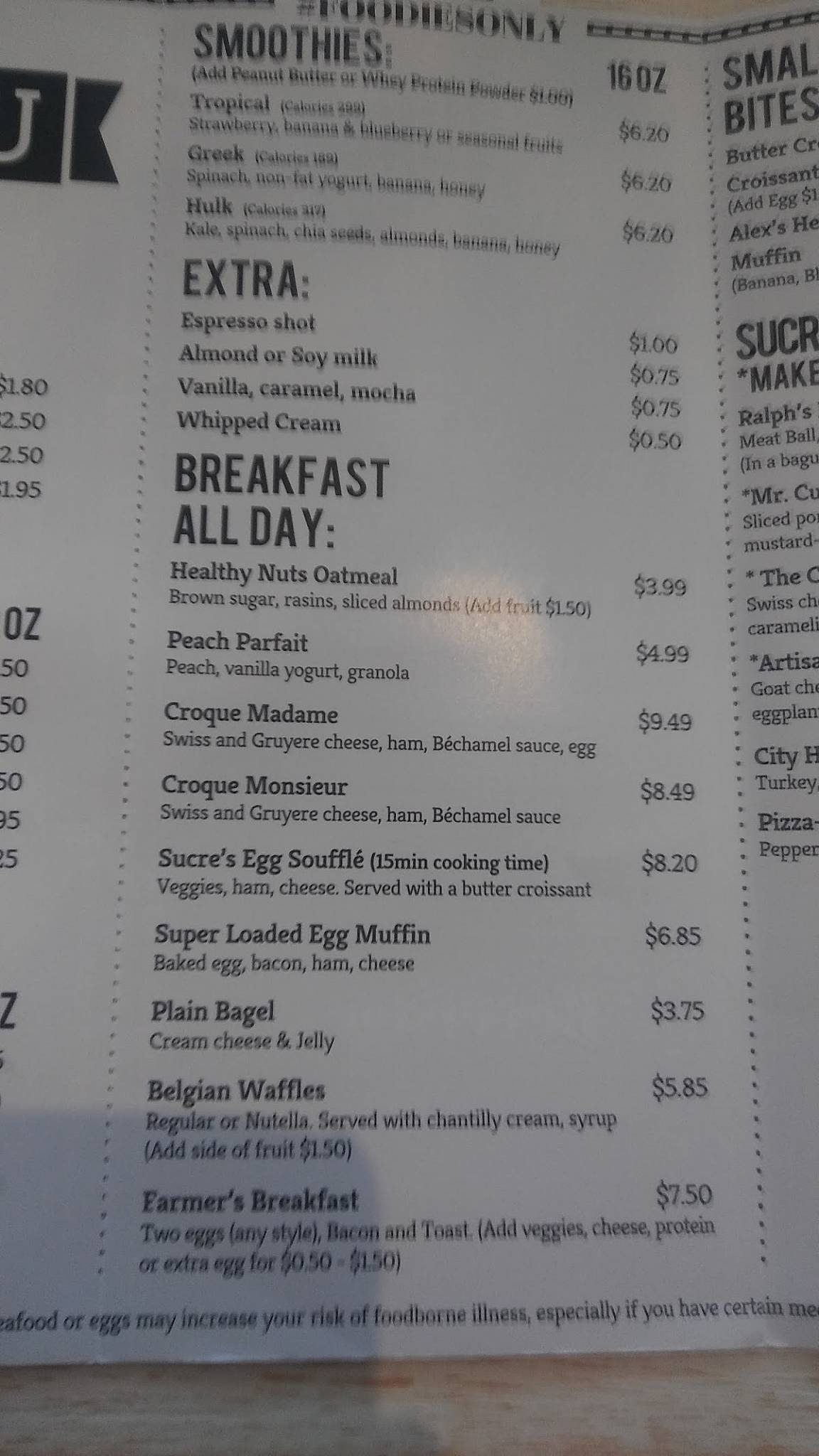 Menu at Chef Sucre Café cafe, Coral Gables