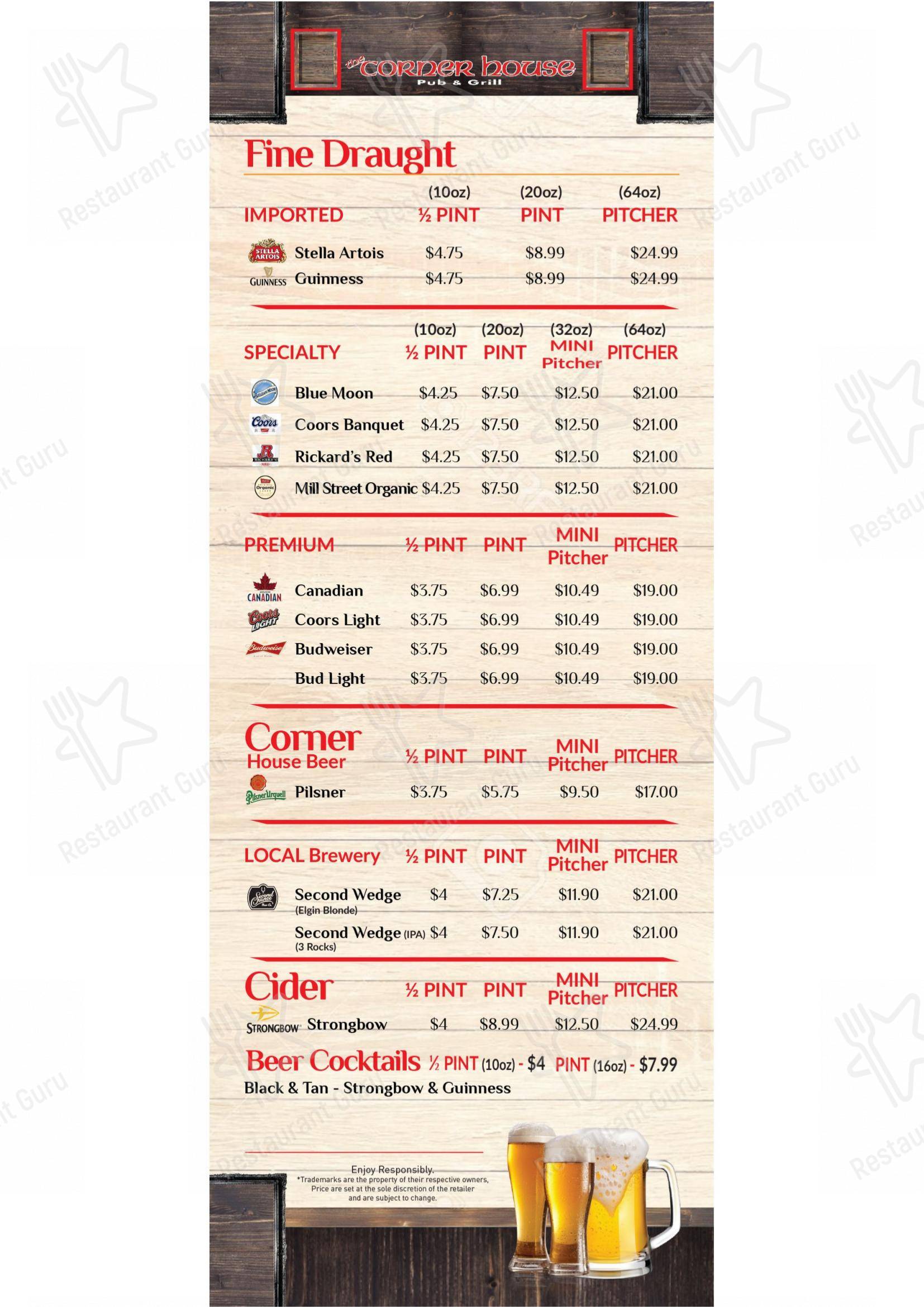 Menu at Corner House Pub and Grill, Uxbridge