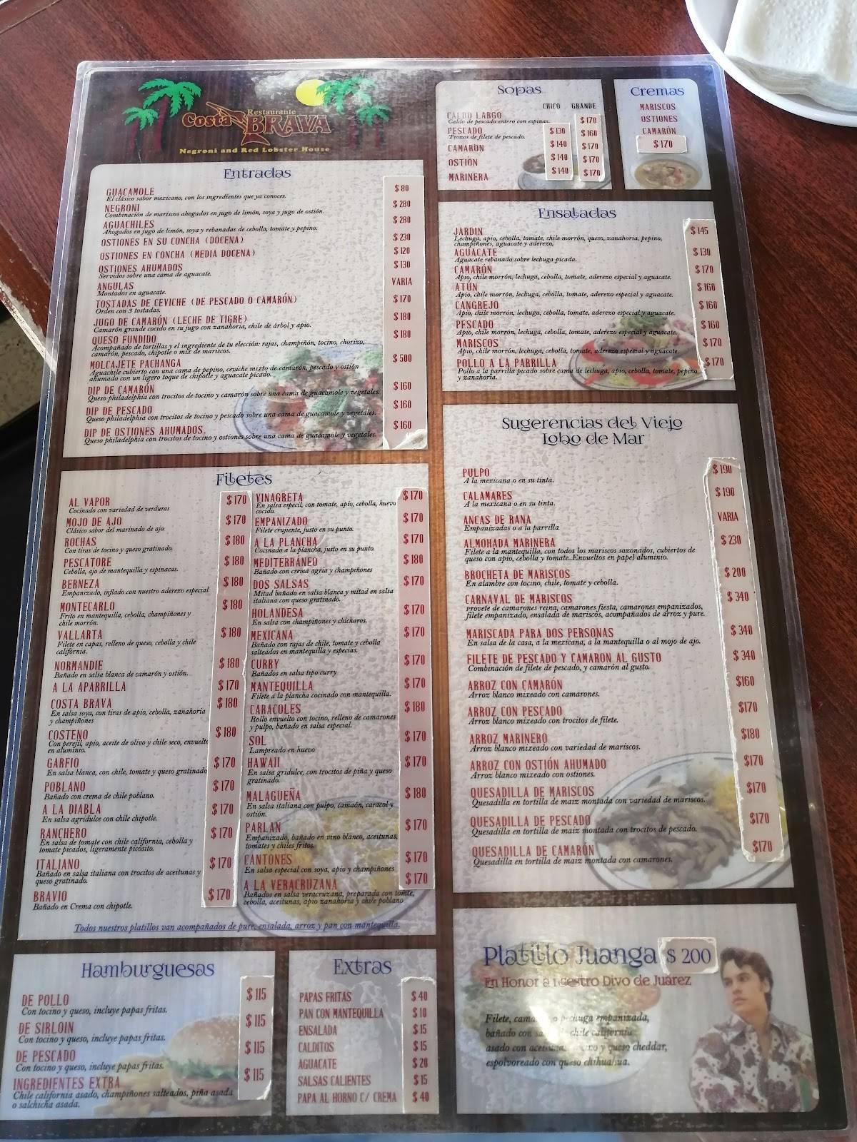 Carta del restaurante Costa Brava, Ciudad Juarez