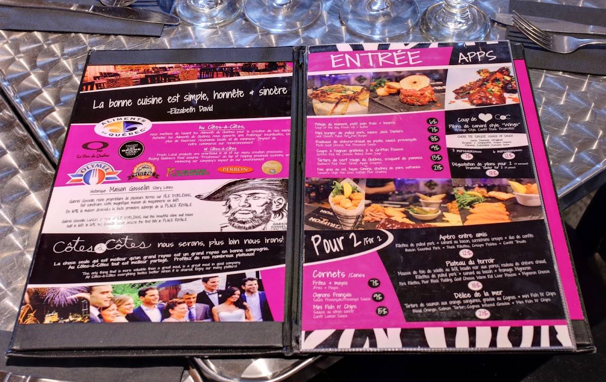 Menu au Côtes-à-Côtes BBQ, Québec