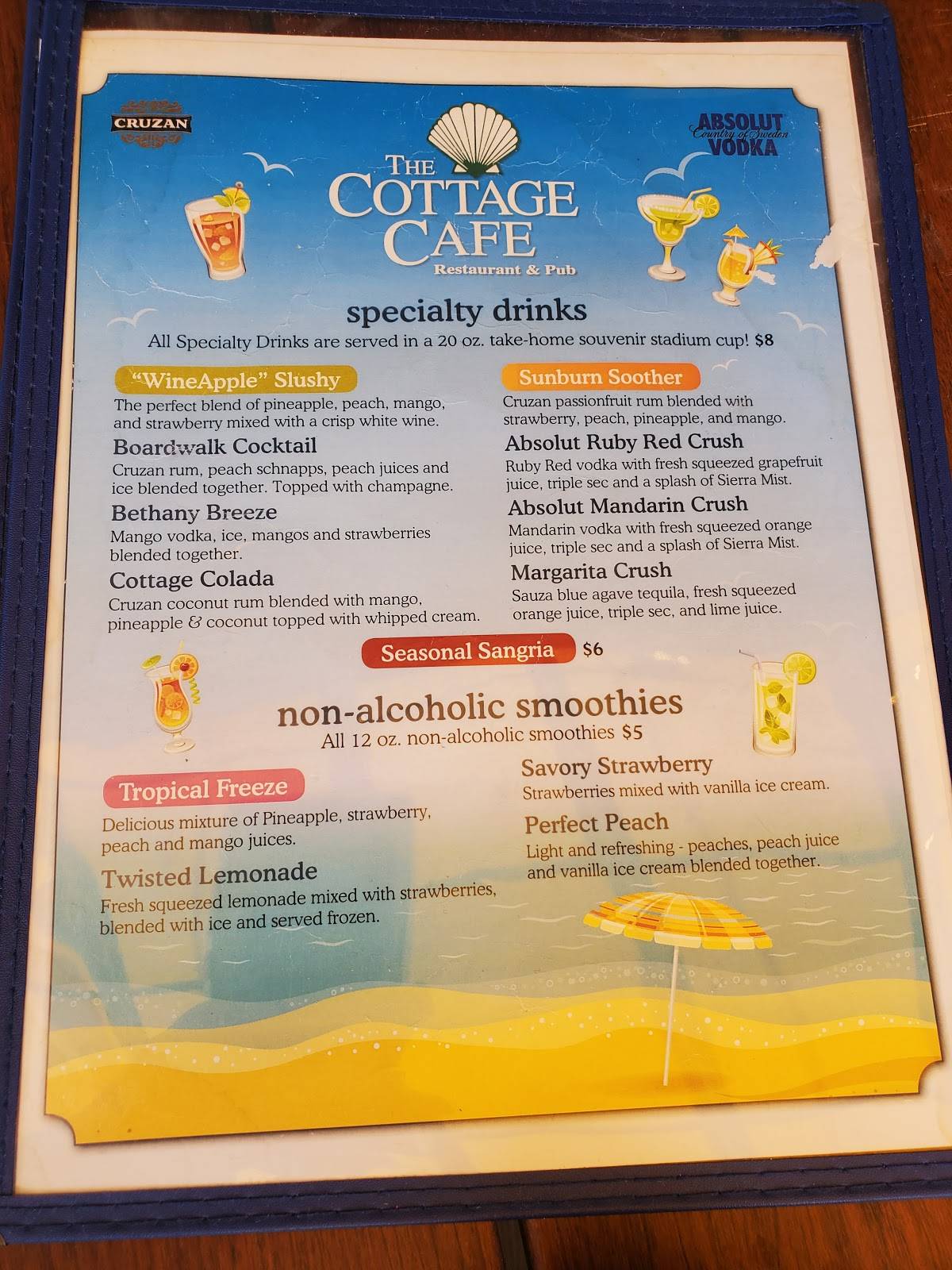 Menu at Cottage Cafe, Bethany Beach
