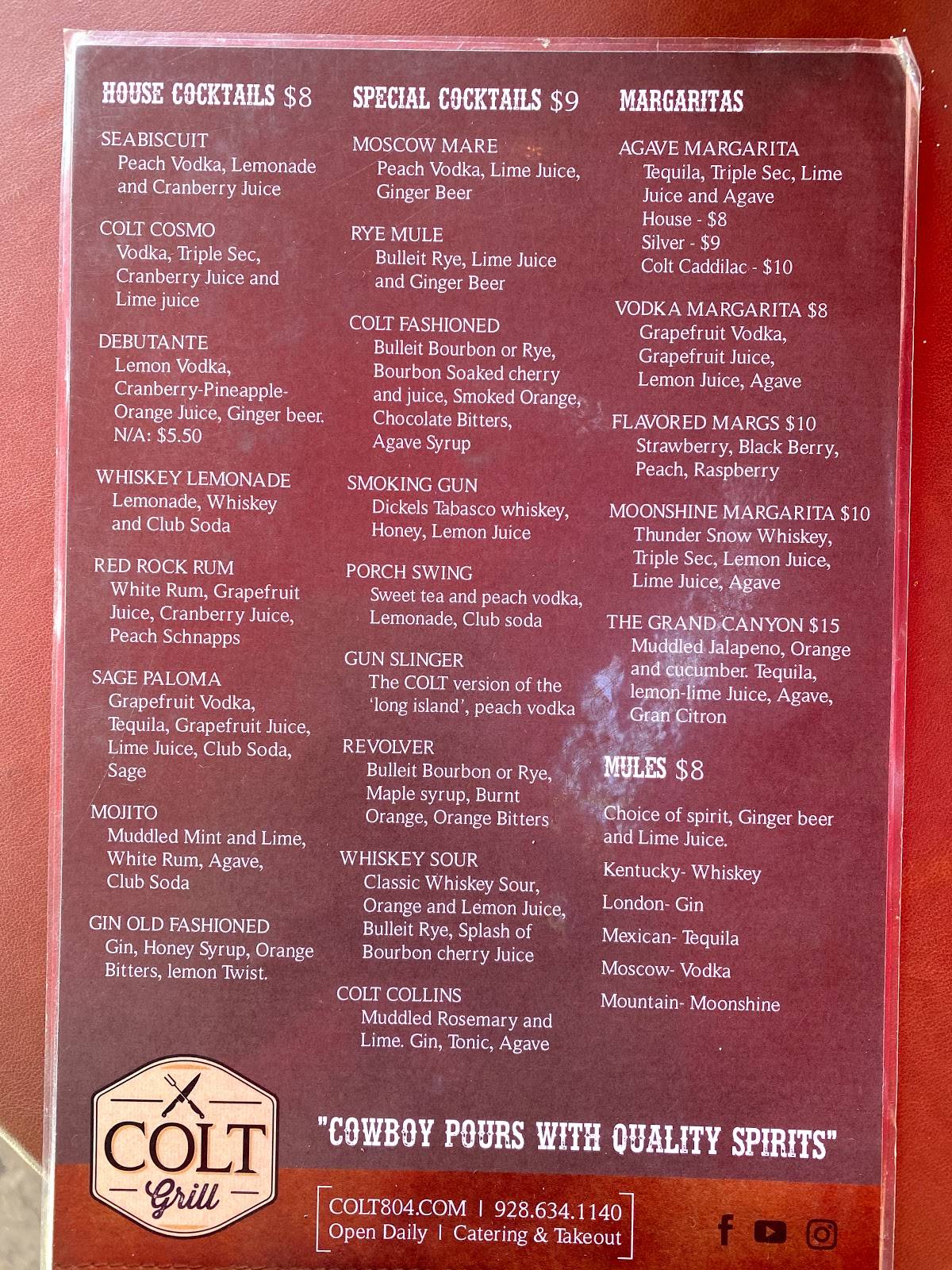 Menu at COLT Grill Cottonwood pub & bar, Cottonwood