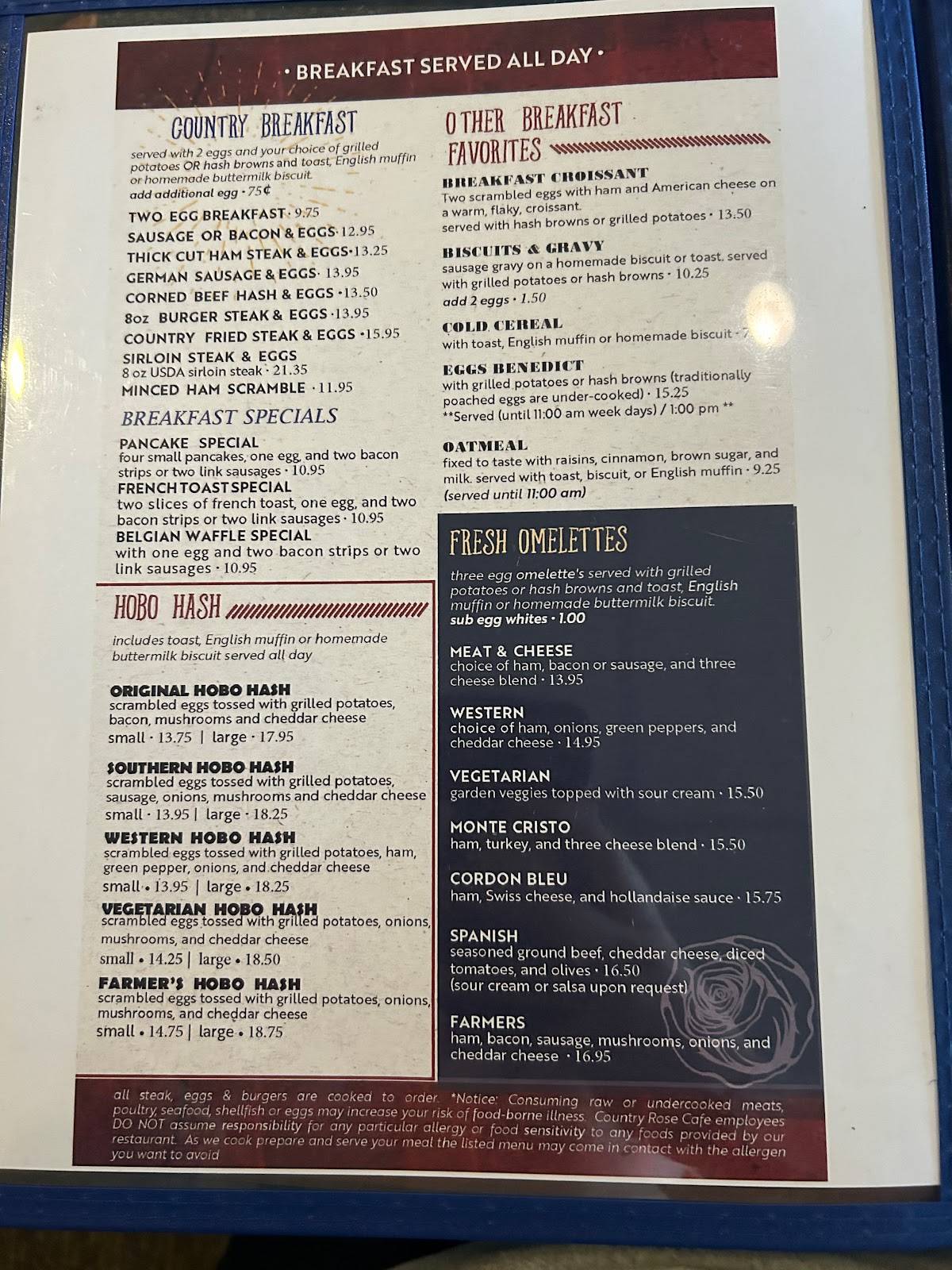 Menu at Country Rose Café cafe, Tacoma