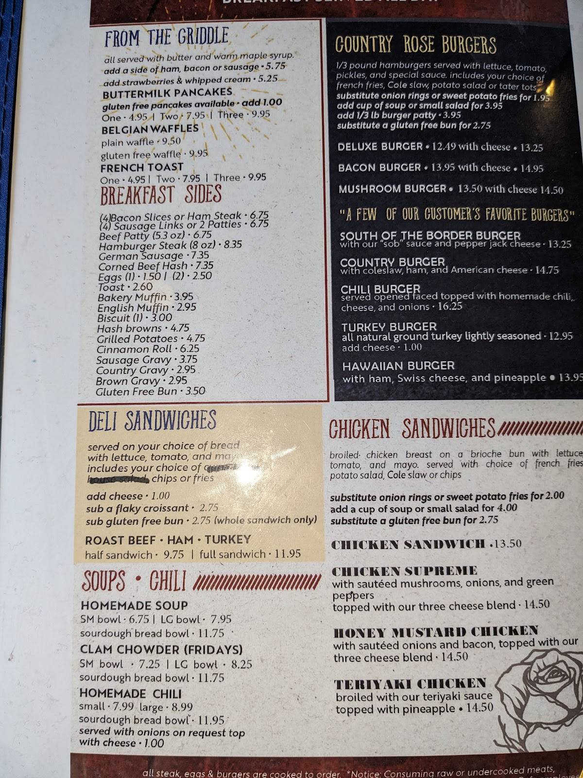 Menu at Country Rose Café cafe, Tacoma