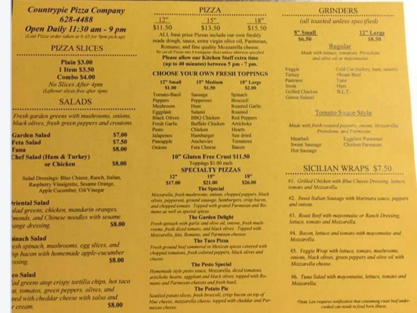 Menu at Countrypie Pizza Co. pizzeria, Ashfield