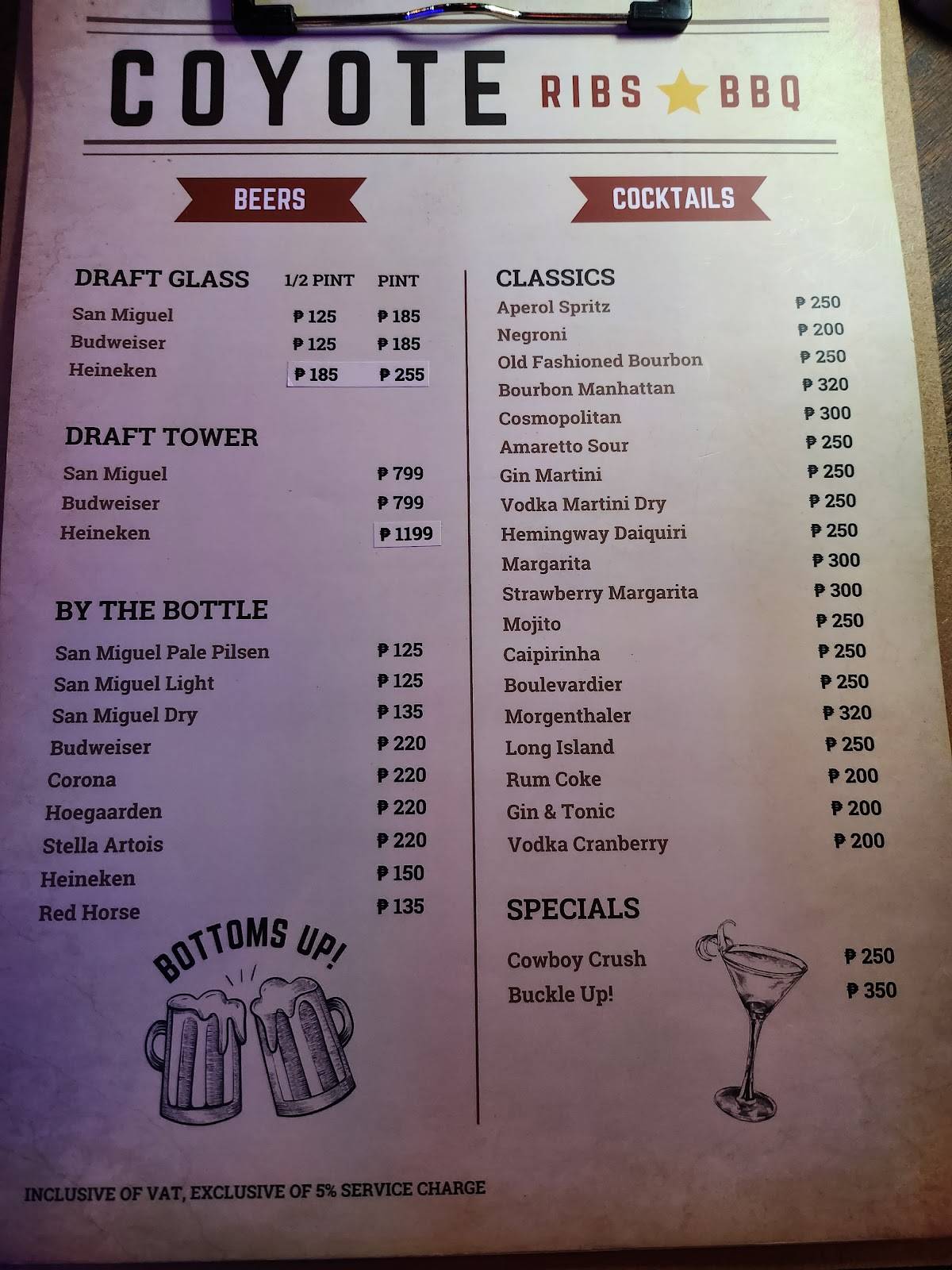 Menu at Coyote Ribs & Bbq, Makati
