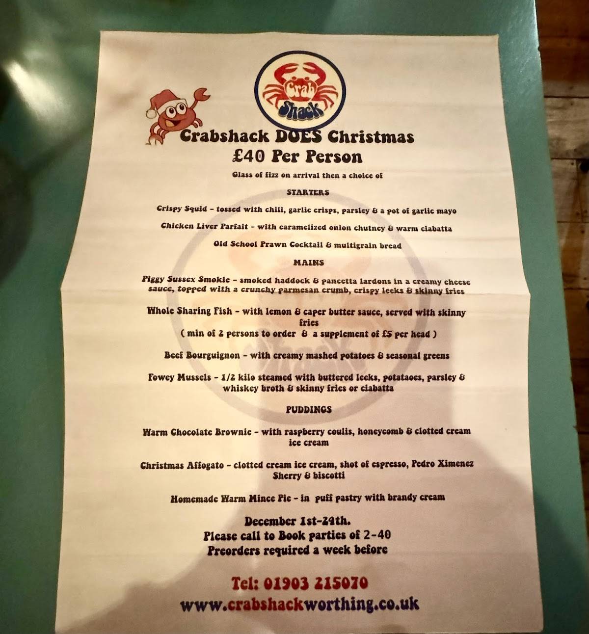 Menu at CrabShack restaurant, Worthing