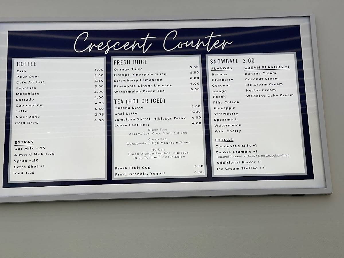 Menu at Crescent Counter cafe, New Orleans