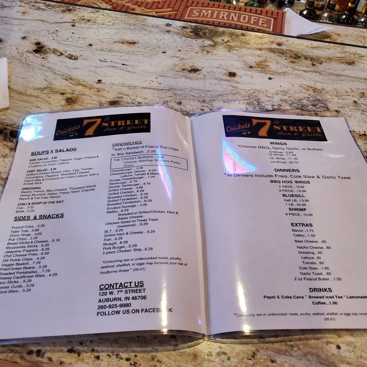 Menu at Cricket's 7th St. Bar & Grille, Auburn