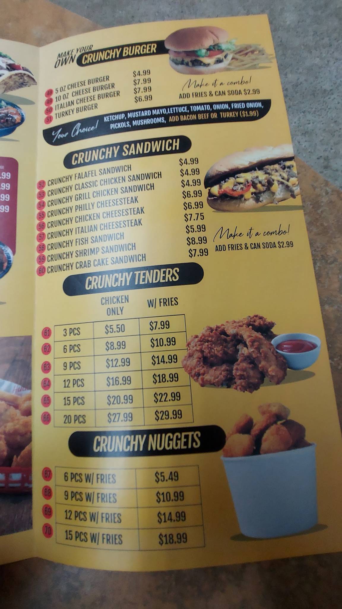 Menu at Crunchy Kitchen restaurant, Newark, 942 Broad St