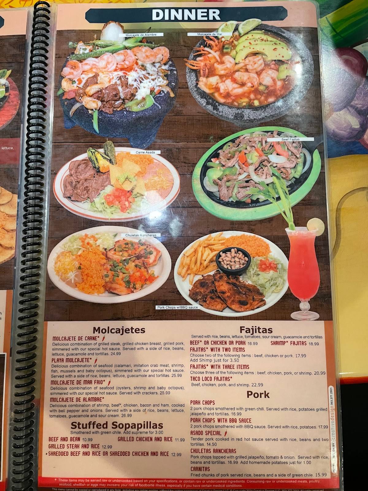 Menu at El Taco Loco II restaurant, Dacono