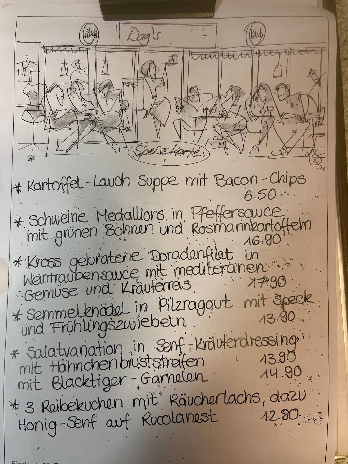 Menu at Dag's Restaurant bar &cafe, Cologne