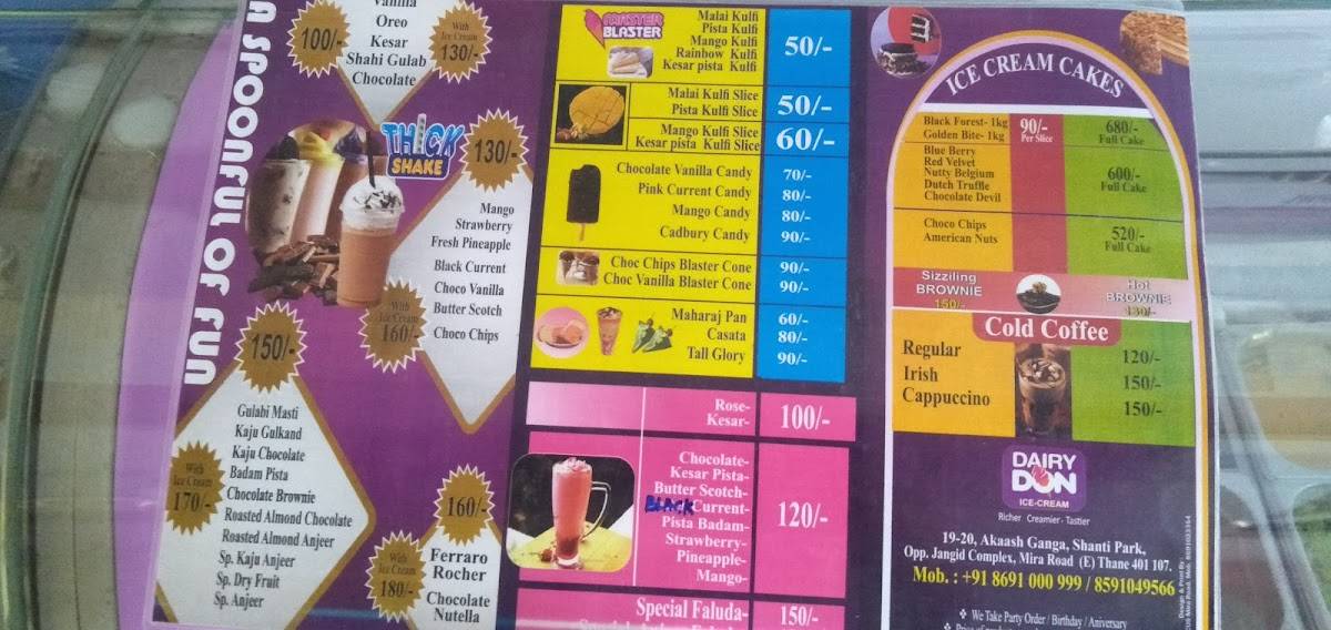 Menu at Dairy Don Ice Cream, Mumbai, Shop-12A