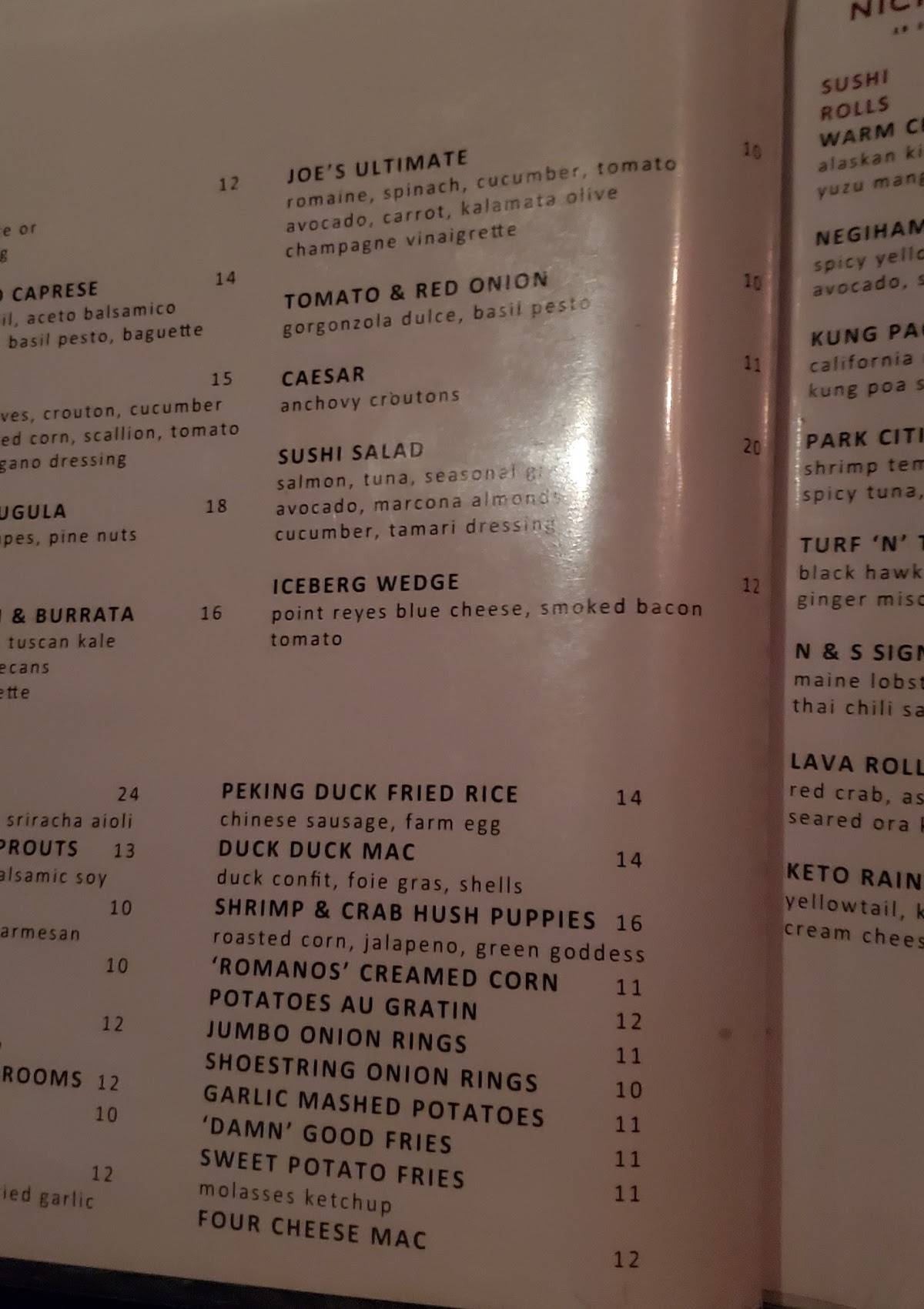 Menu at Nick & Sam's steakhouse, Dallas, Maple Ave