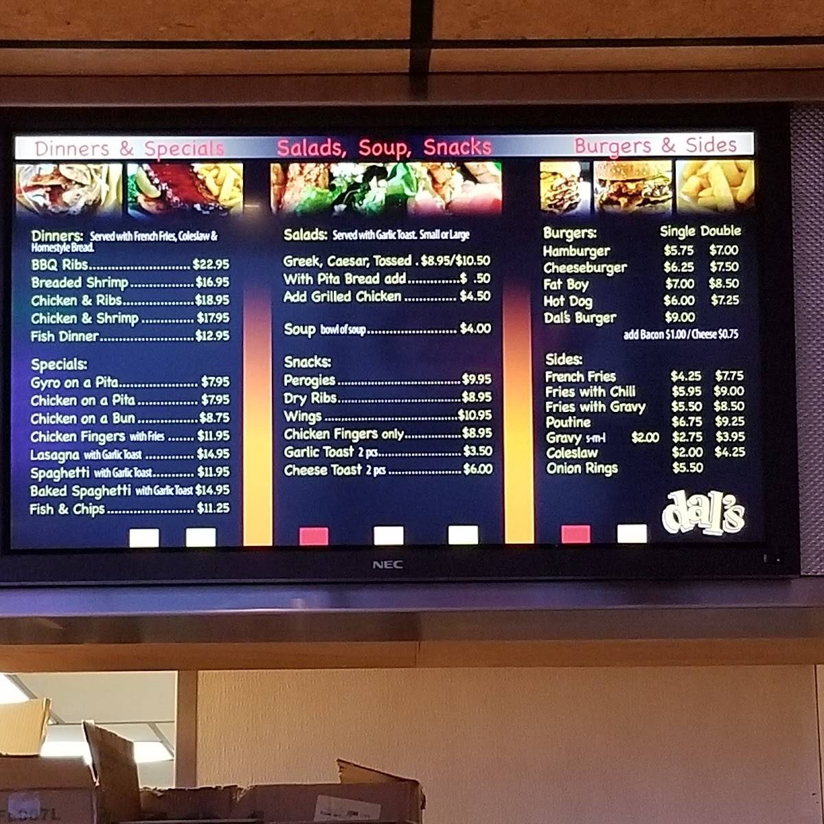 Menu at Dal's Restaurant & Lounge, Winnipeg, 701 Regent Ave W
