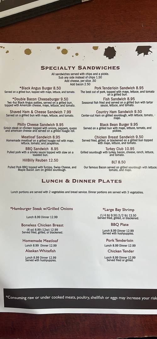 Menu at Damascus Diner restaurant, Damascus