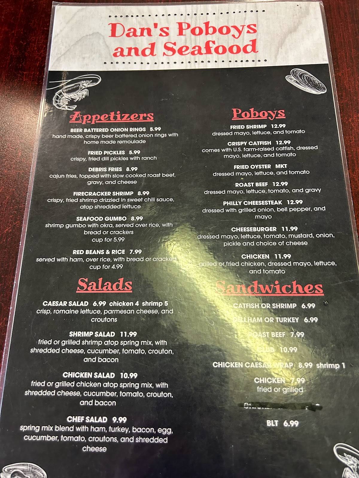Menu at Dan's Poboys and Seafood fast food, Diamondhead