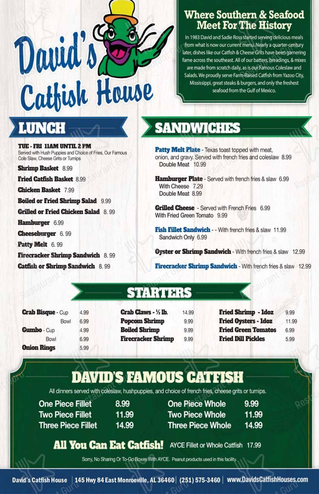 David's Catfish House Menu And Prices at Erica Laforge blog