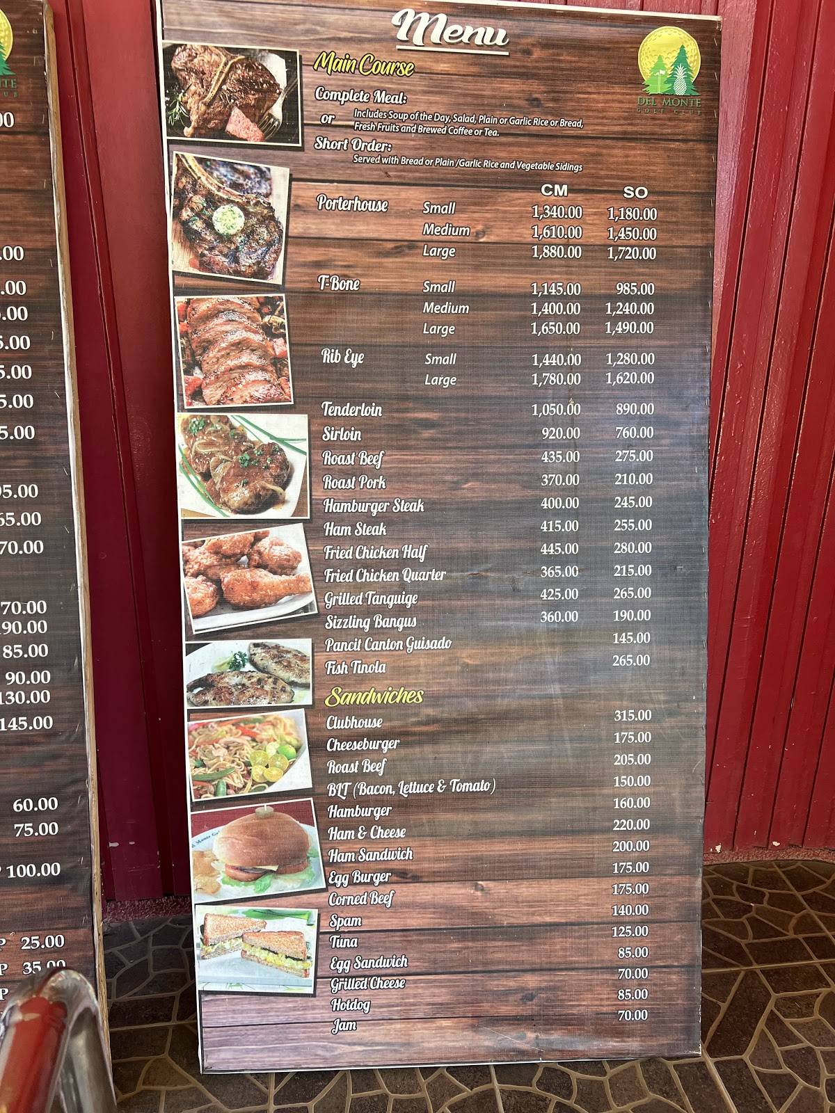 Menu at Del Monte Clubhouse, Manolo Fortich