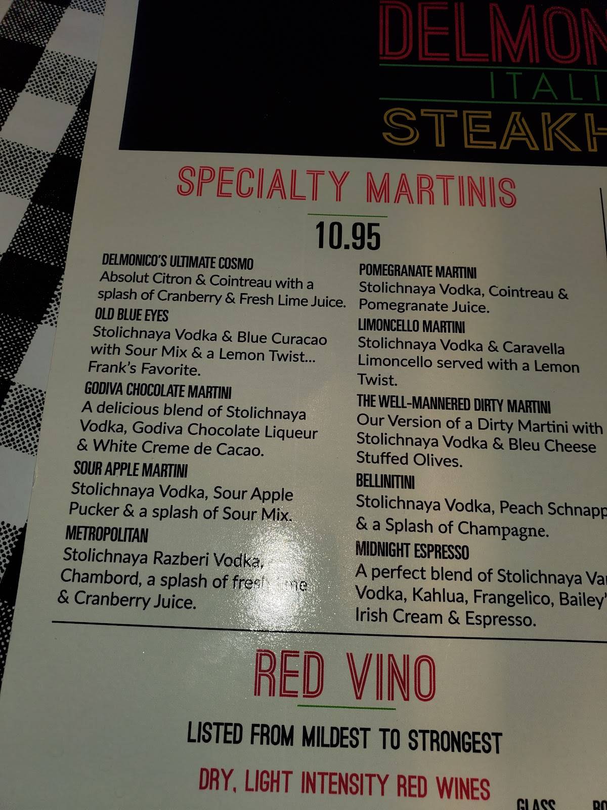 Menu at Delmonico's Italian Steakhouse, Albany