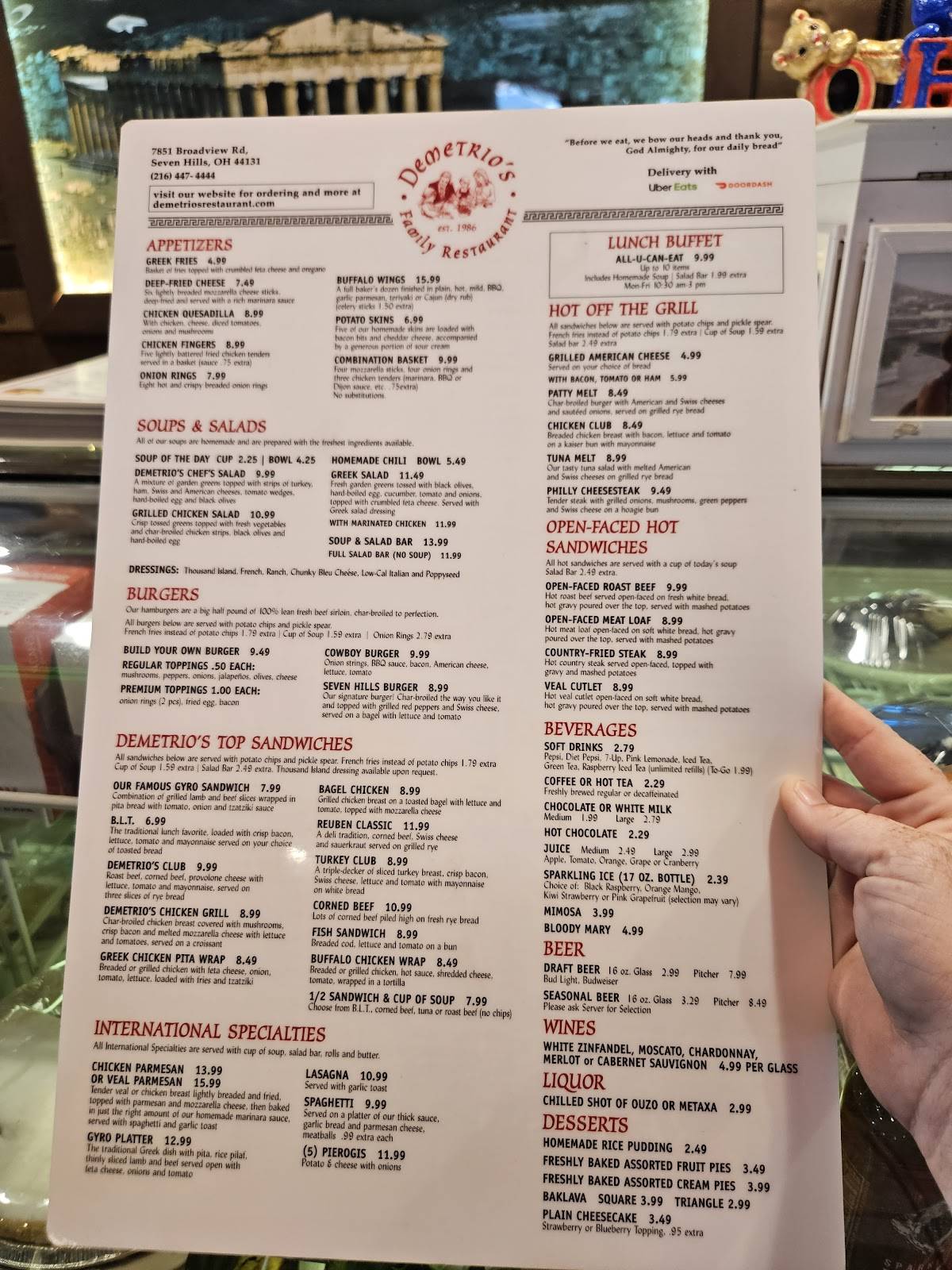 Menu at Demetrio's Family Restaurant, Seven Hills, Broadview Rd