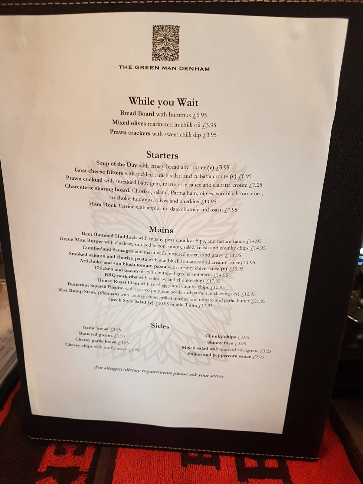 Menu at The Green Man pub & bar, Uxbridge