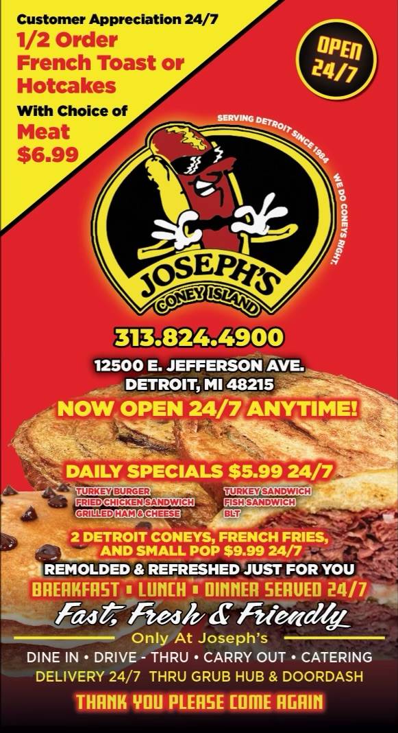 Menu at Joseph's Coney Island restaurant, Detroit