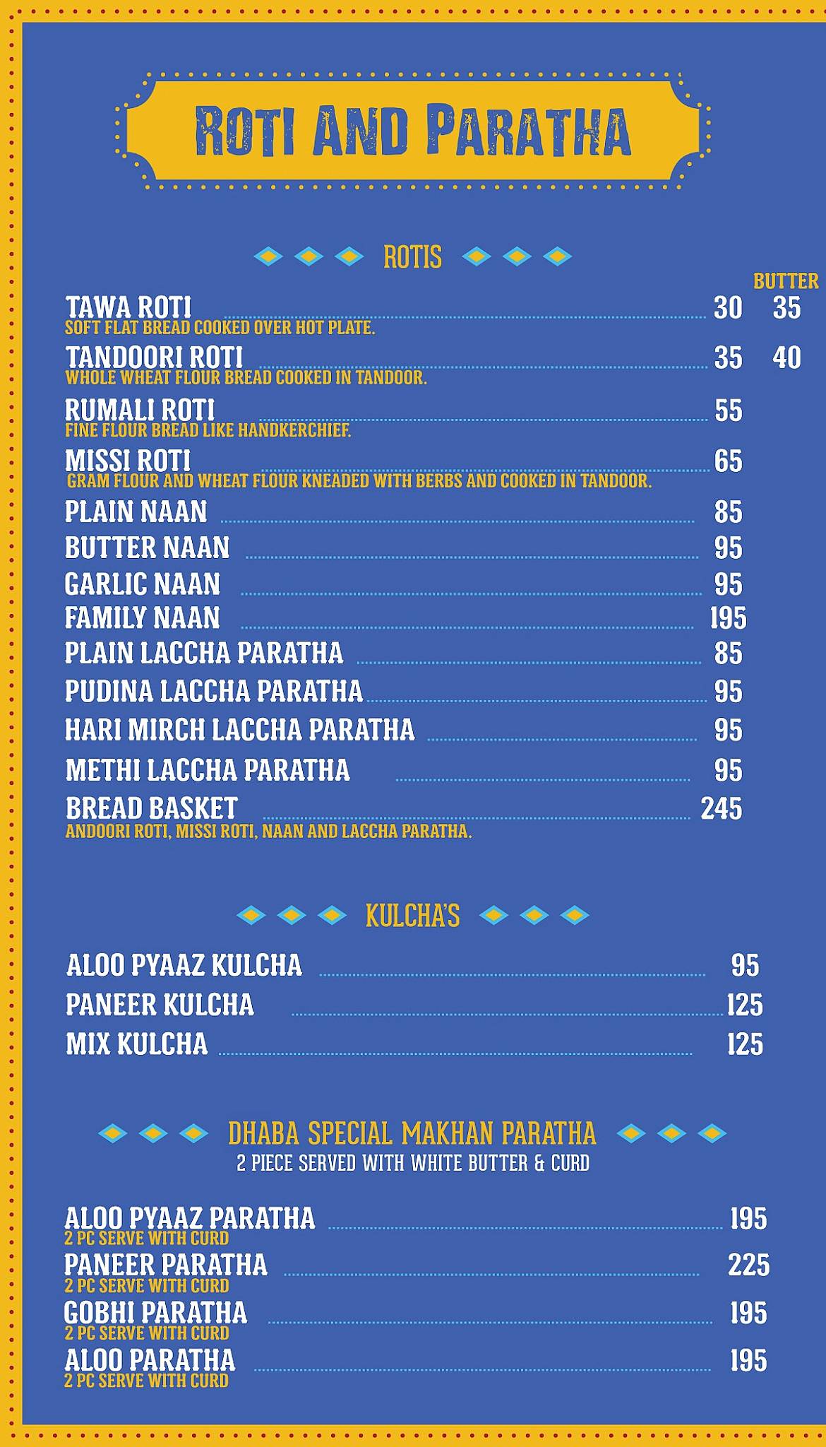 Menu at Dhaba at Atta, Noida, G-56