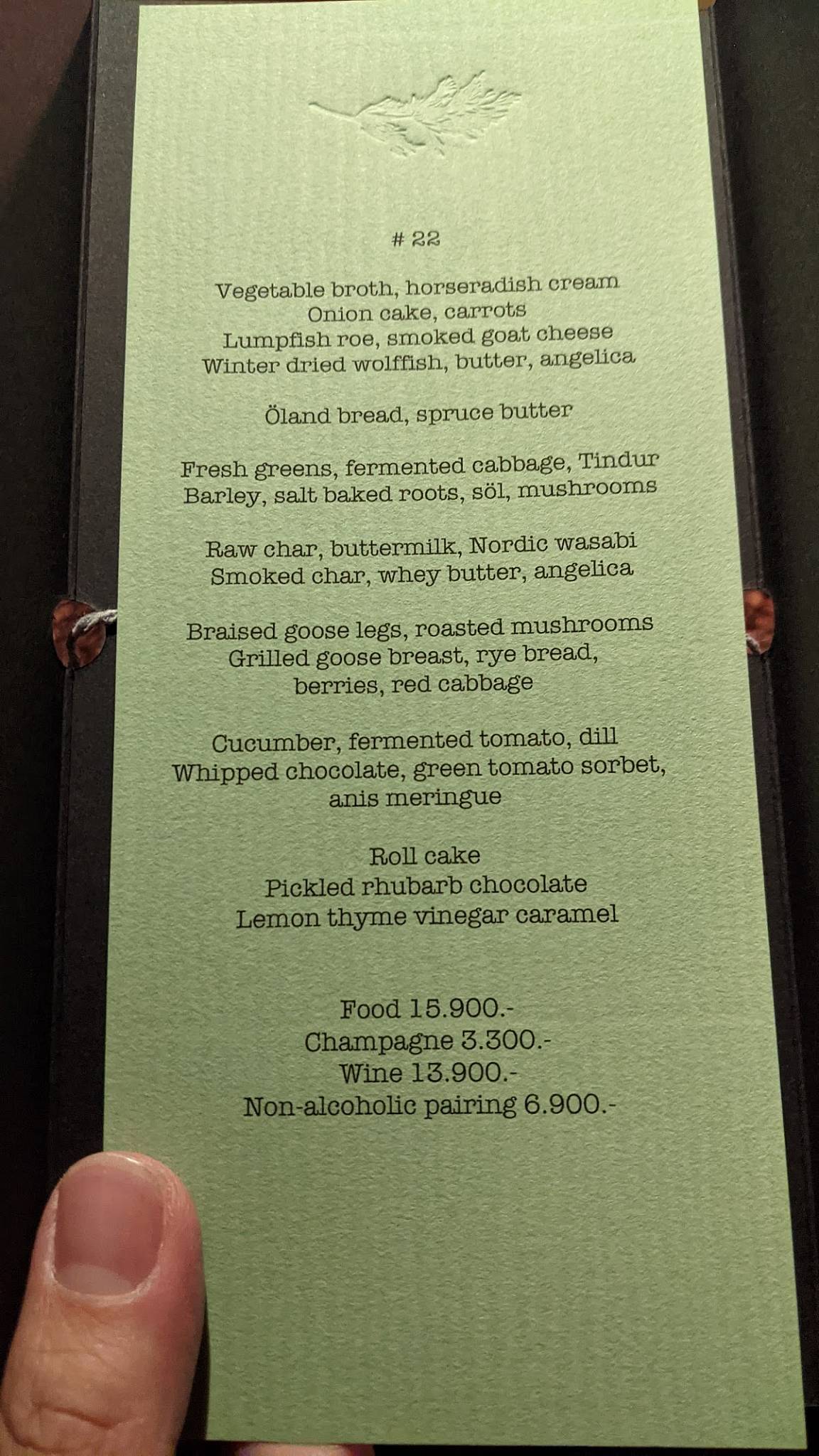 Menu at Dill Restaurant, Reykjavík, Laugavegur 59