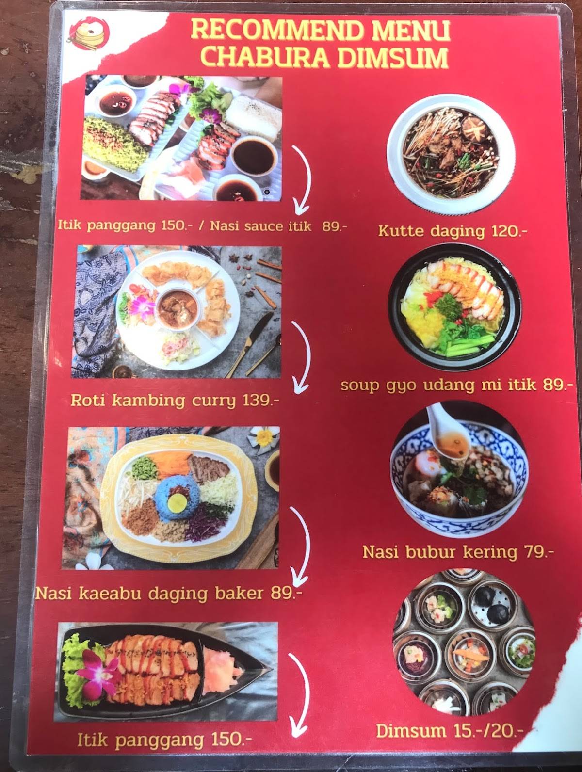 Menu at Dimsum Chabura Hatyai restaurant, Hat Yai