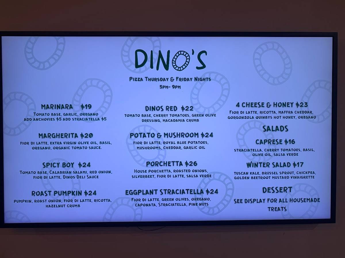 Menu at Dino’s Five Dock cafe, Five Dock