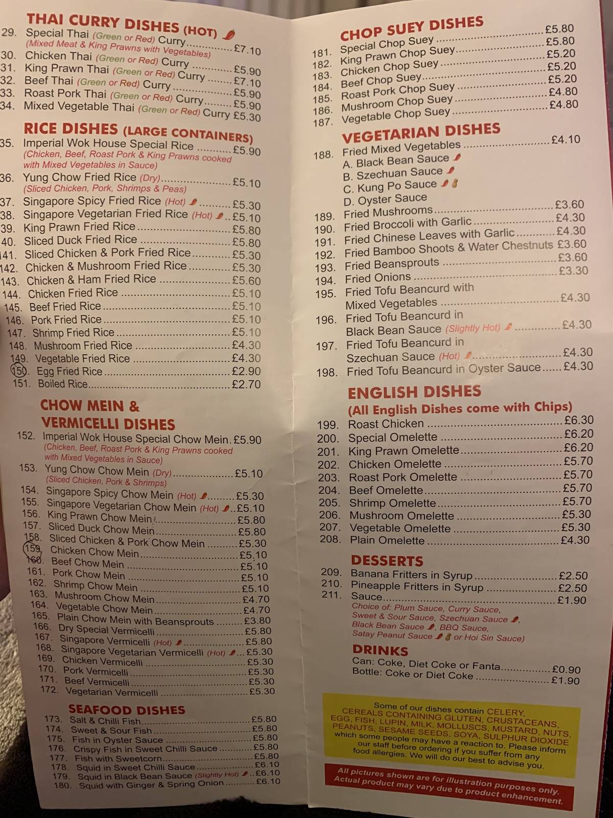 Menu at Imperial Wok restaurant, Diss