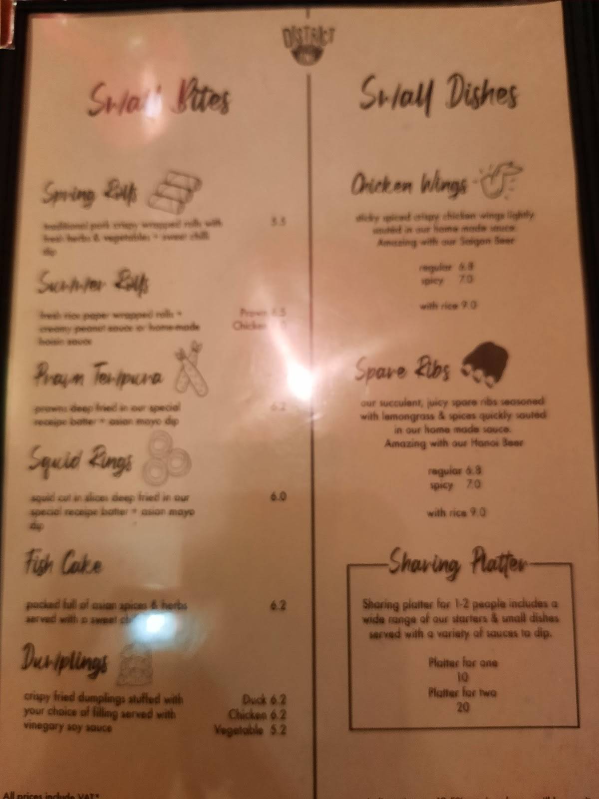 Menu at District One Vietnamese Kitchen restaurant, London