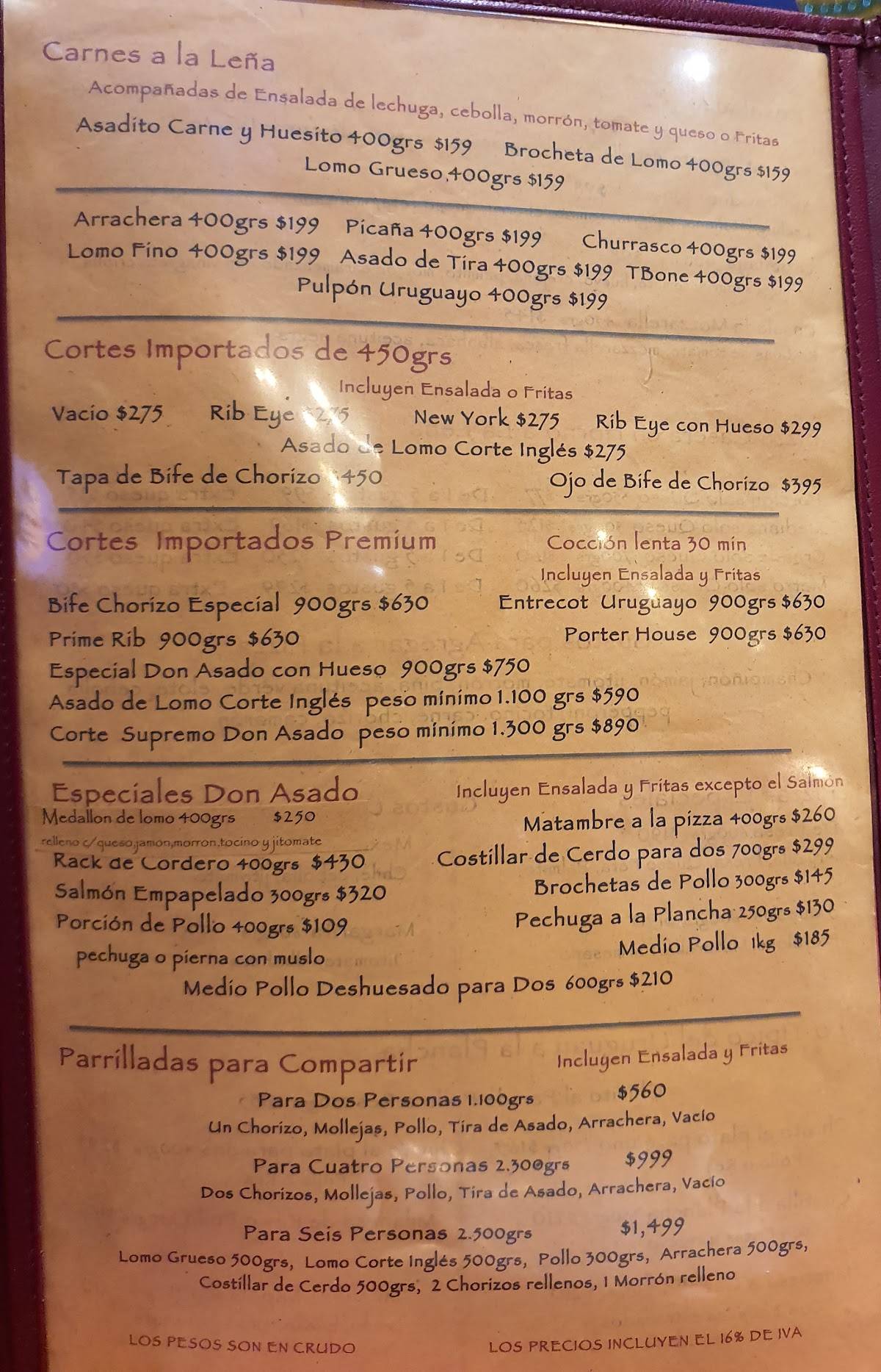 Carta del restaurante Don Asado Rio Lerma, Ciudad del México, C. Río ...