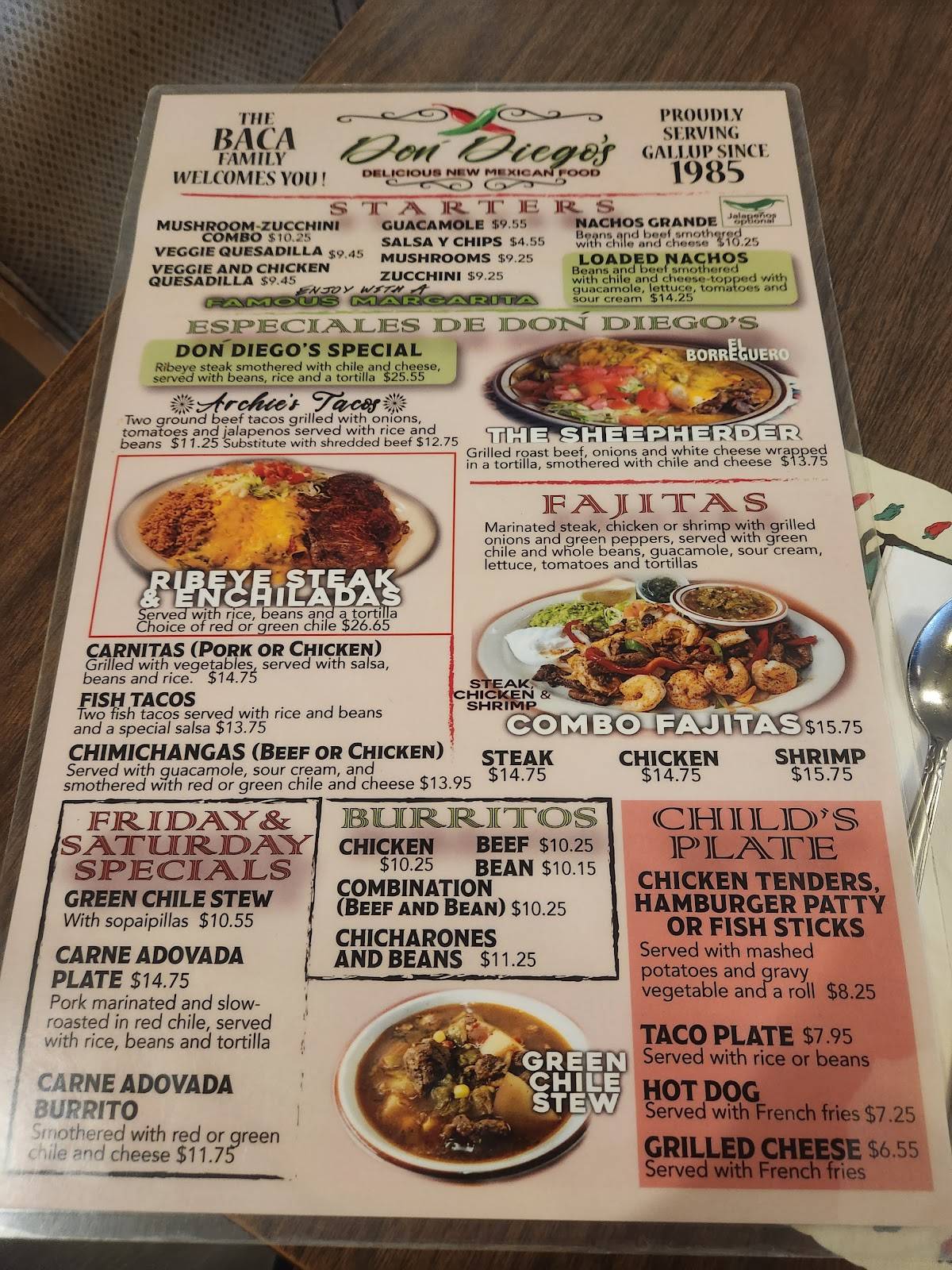 Menu at Don Diego's Restaurant & Lounge, Gallup