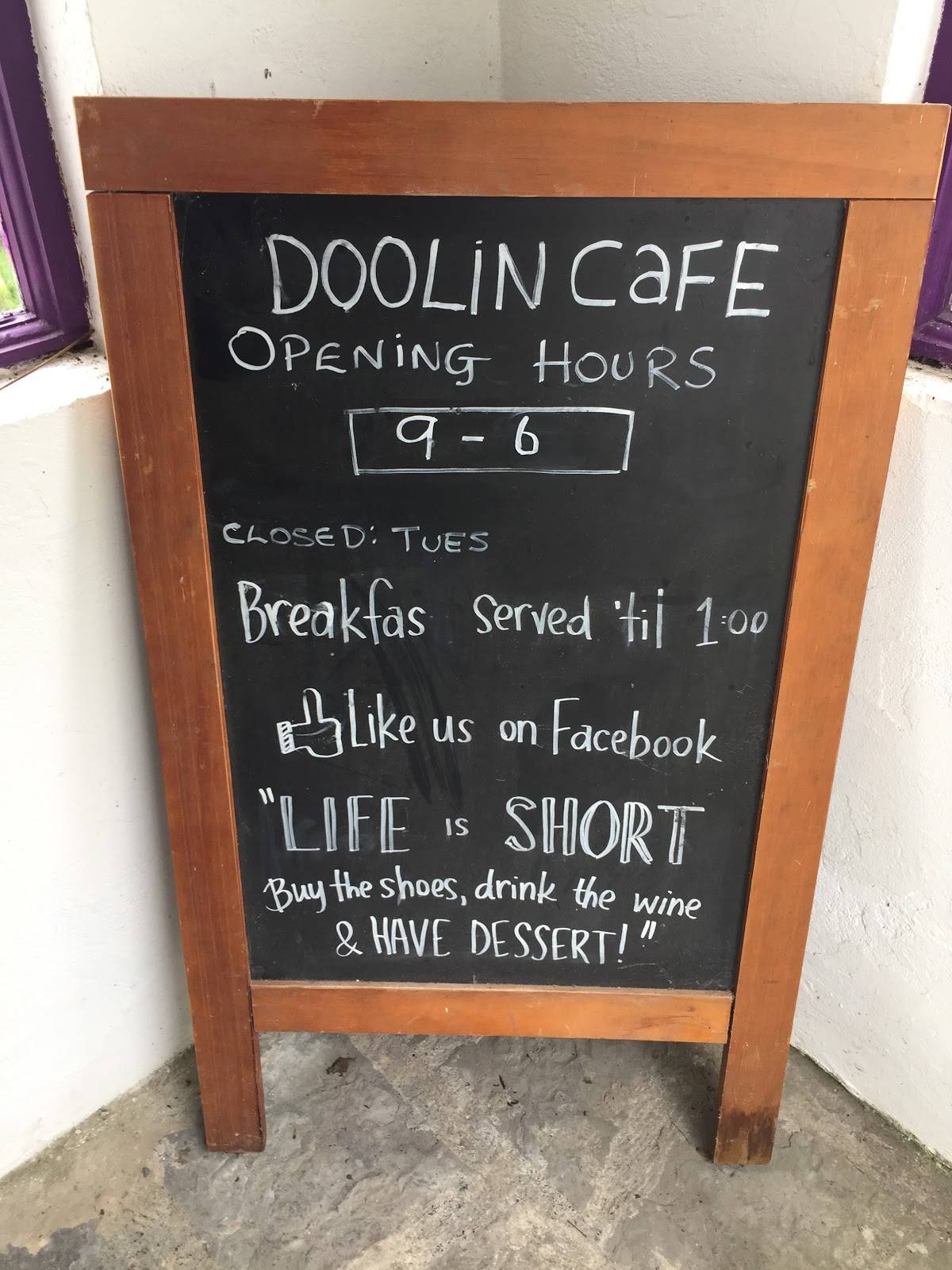 Menu at Doolin Café cafe, Doolin, Toomullin
