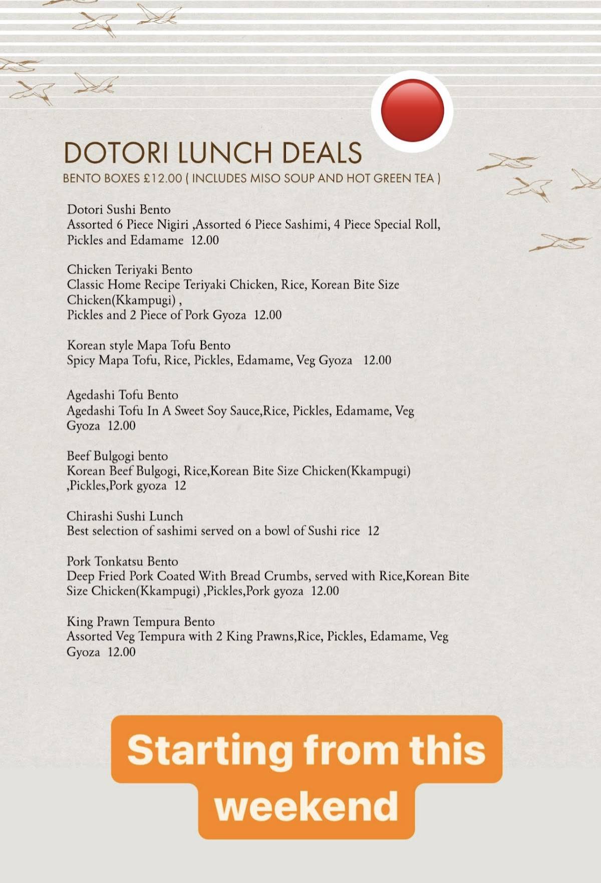 Menu at Dotori Korean and Japanese -Walk in system- restaurant, London