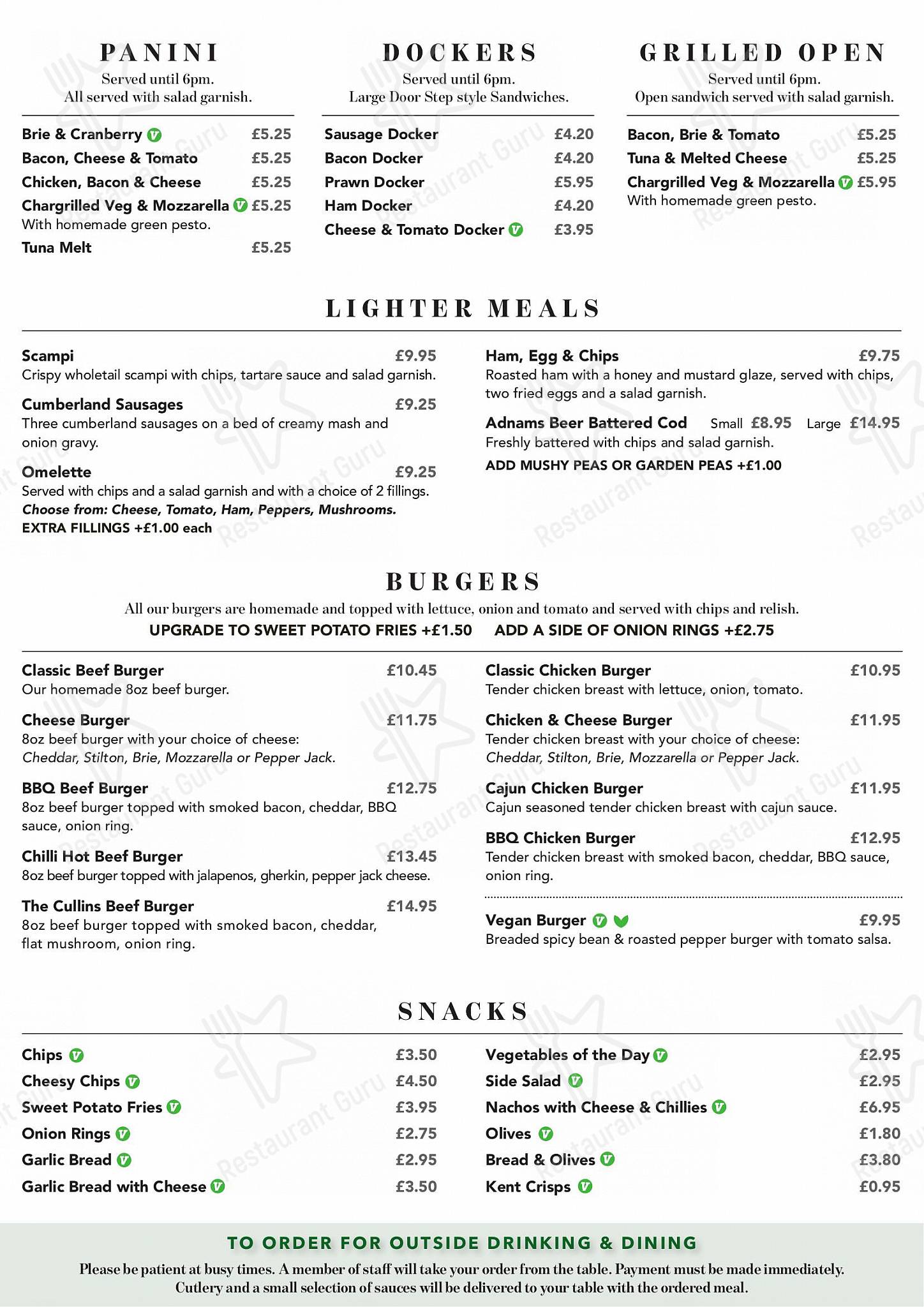 Menu at Cullins Yard restaurant, Dover