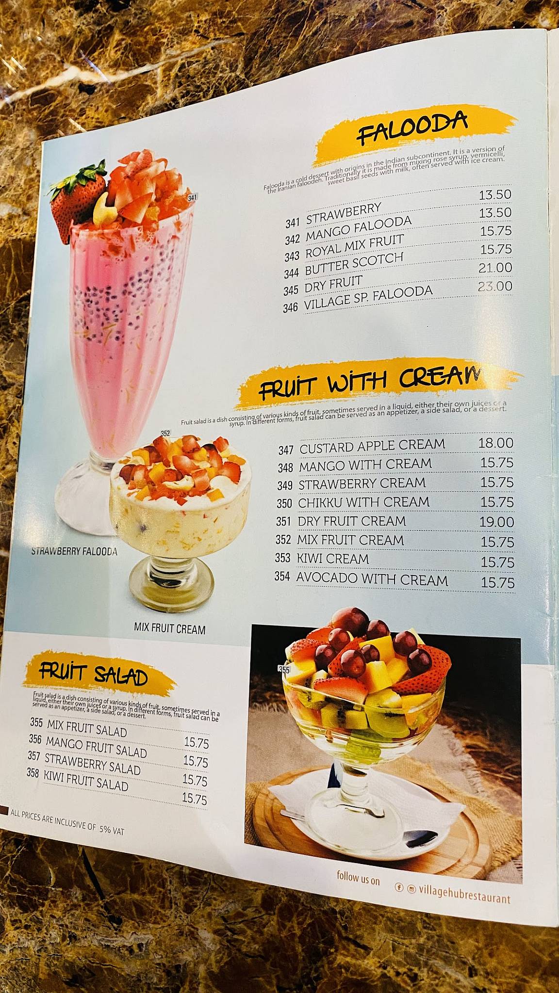 Menu at Village Hub Restaurant, Dubai