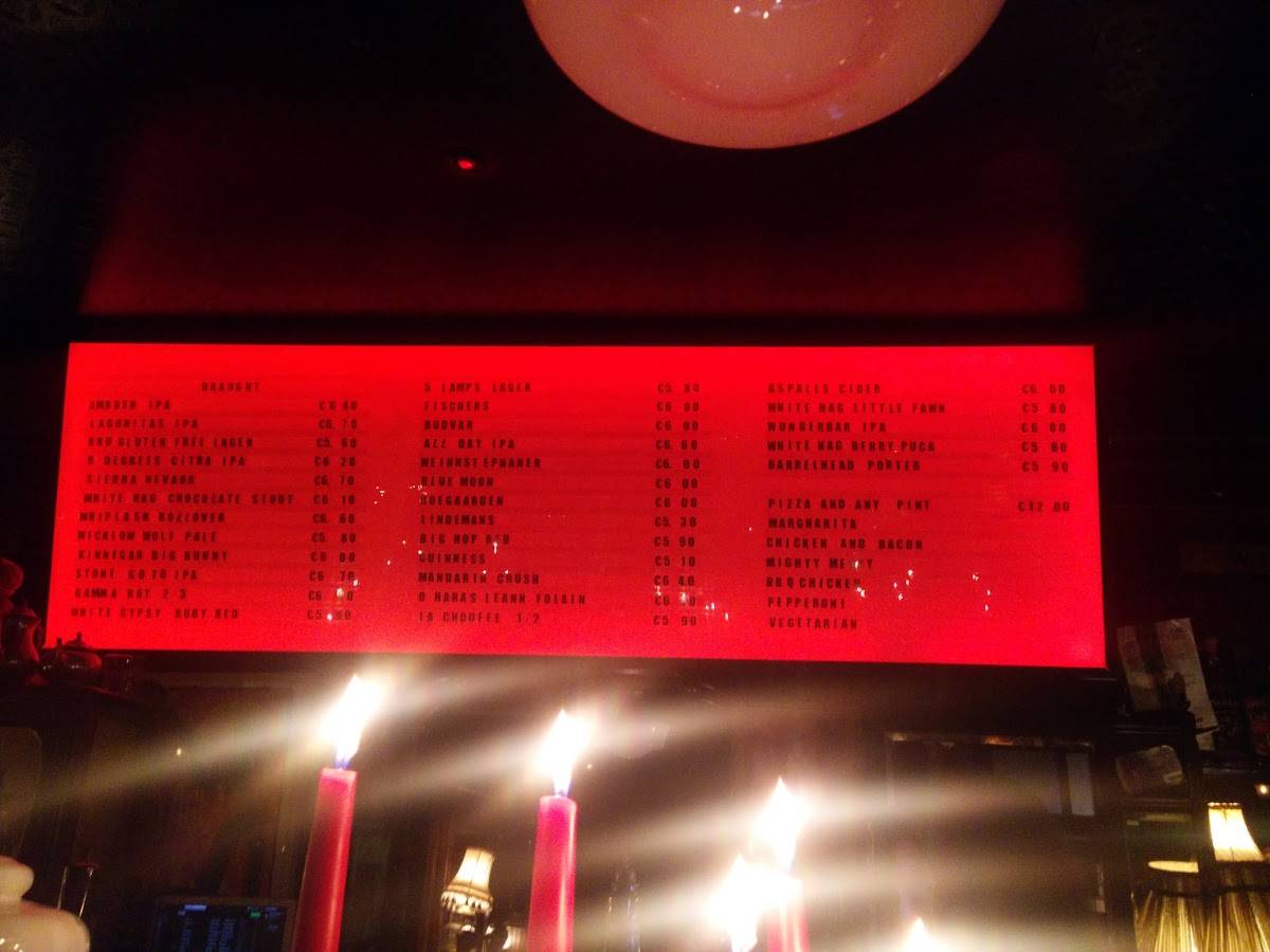 Menu at Blackbird pub & bar, Rathmines