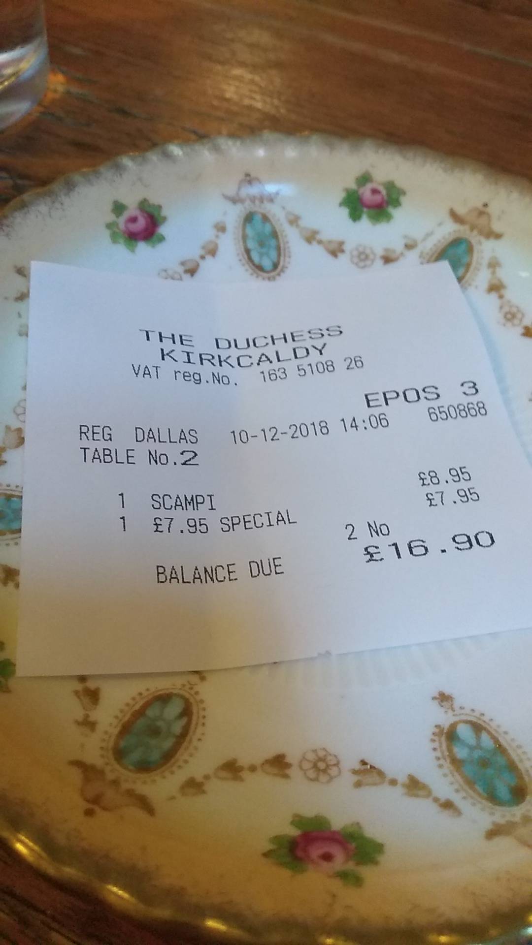 Menu at Duchess of Kirkcaldy restaurant, Kirkcaldy