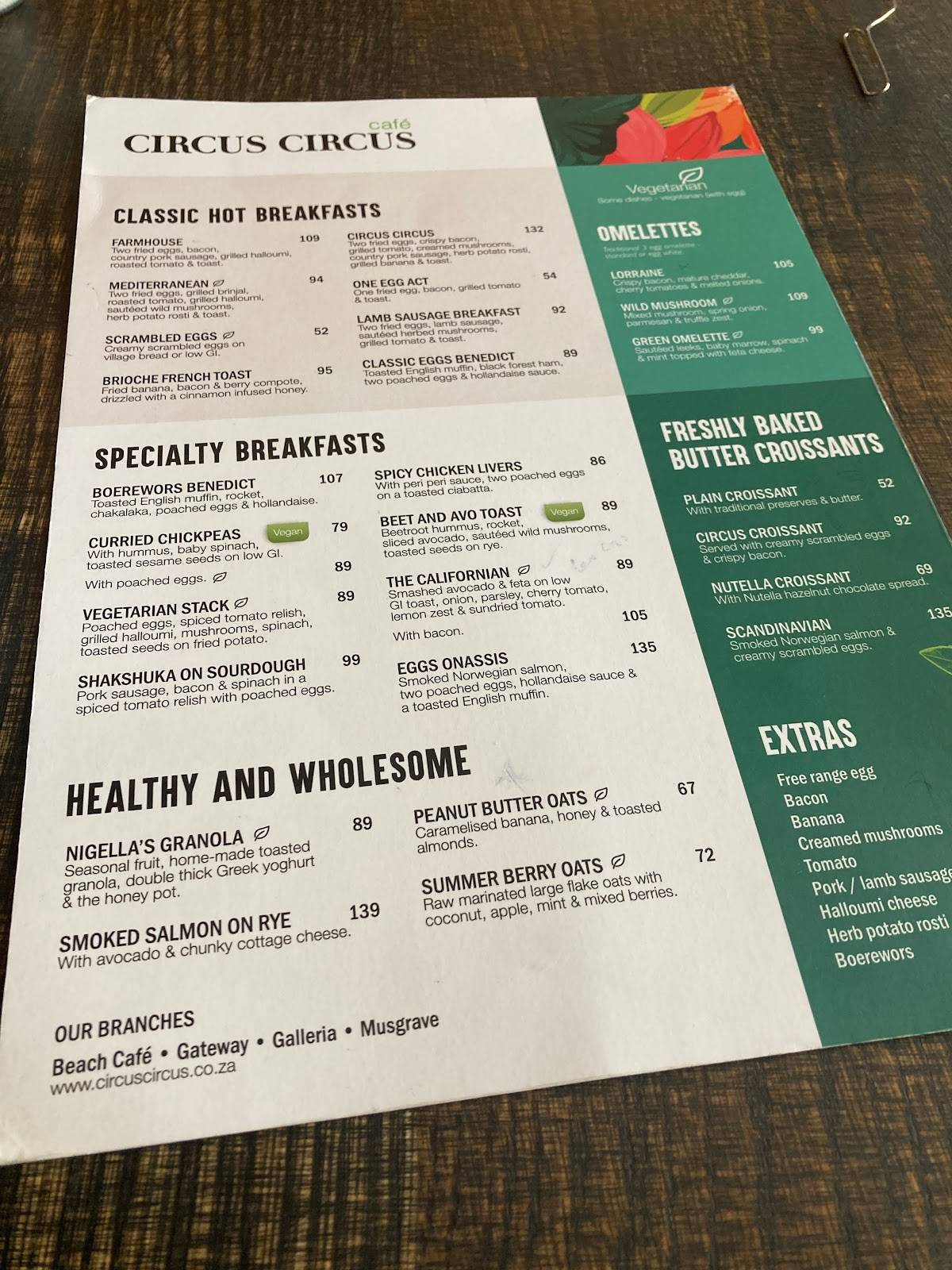 Menu at Circus Circus Gateway restaurant, Durban North, Shop G020