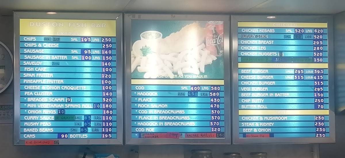 Menu at Duston Fish Bar, Northampton
