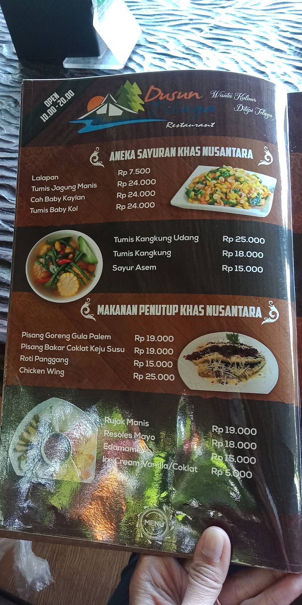 Menu at Dusun Telaga Boutique Villa Resort restaurant, Kepuharjo