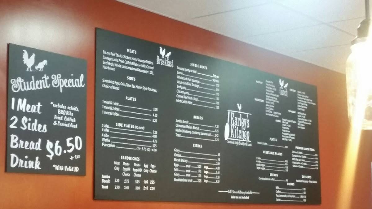 Menu at Earley's Kitchen restaurant, Tallahassee